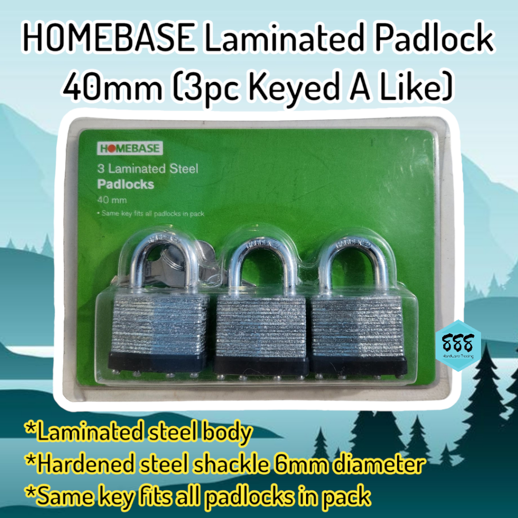 HOME BASE 3pc Keyed Alike Laminated Padlock 40mm | Shopee Philippines