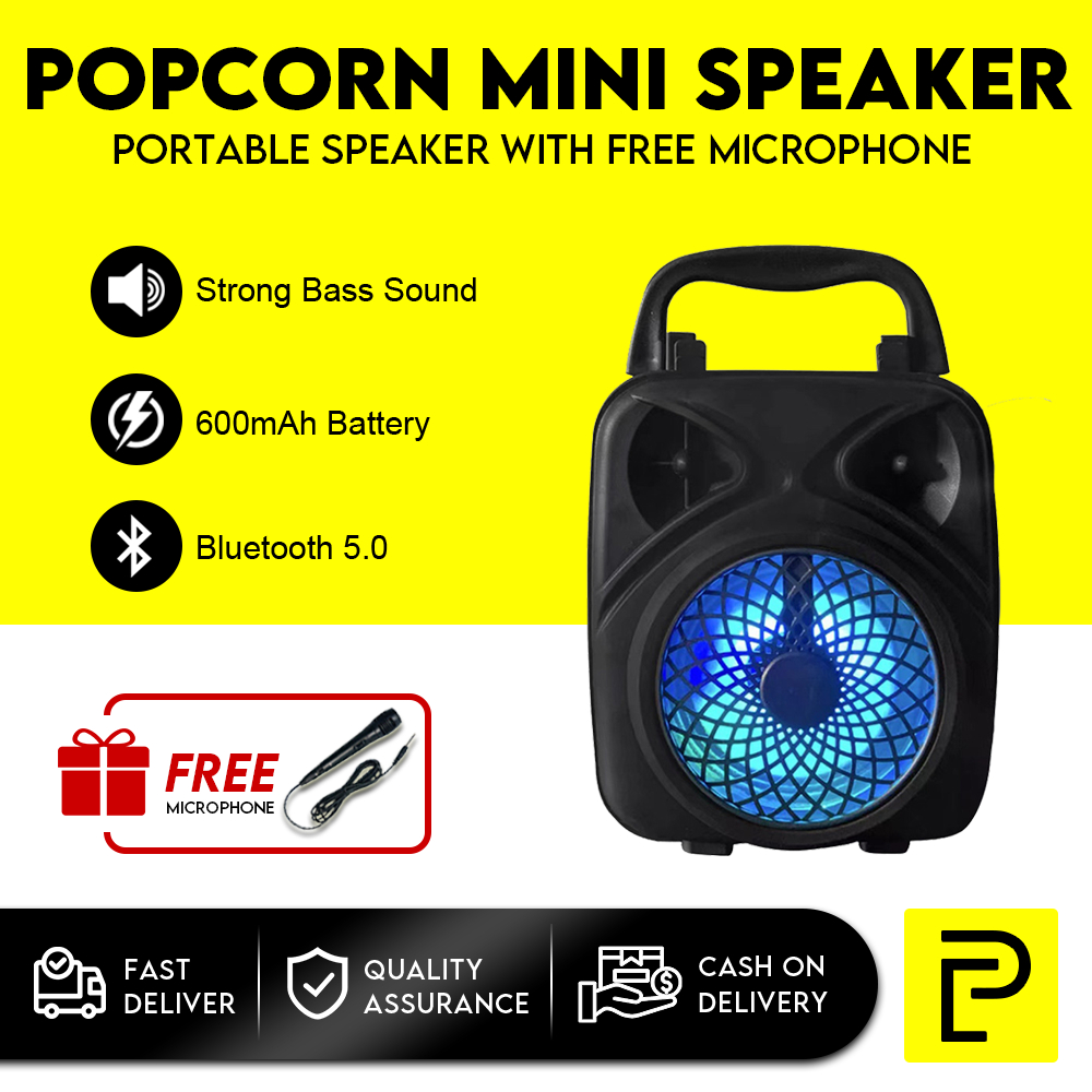 Popcorn Mini Speaker Portable Wireless Bluetooth Speaker with Free Microphone Karaoke Speaker ...