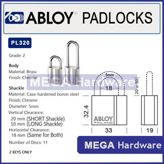 Abloy Original Padlock Heavy Duty PL330/50 or PL 330/25 or PL341/50 or ...