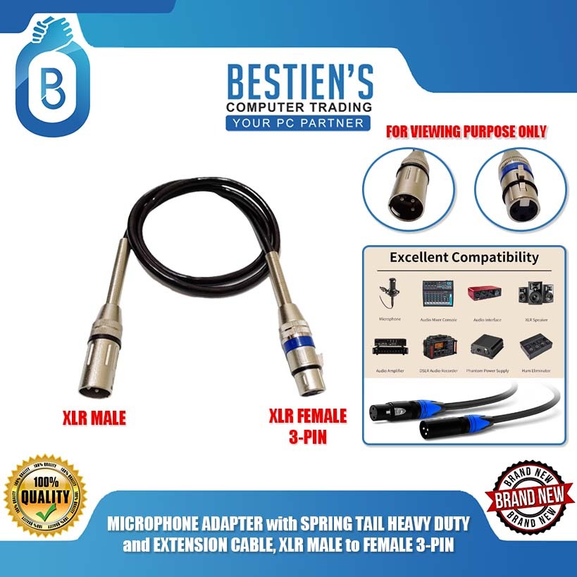 MICROPHONE ADAPTER with SPRING TAIL HEAVY DUTY and EXTENSION CABLE, XLR ...
