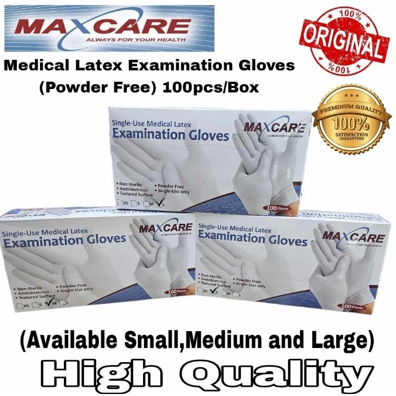 Maxcare Medical Examination Gloves Powder Free Latex (All sizes ...