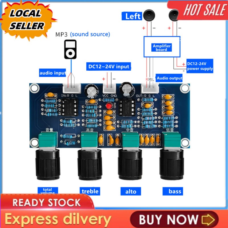 XH-A901 NE5532 Tone Board preamp Pre-amp With treble bass volume adjustment pre-amplifier Tone ...