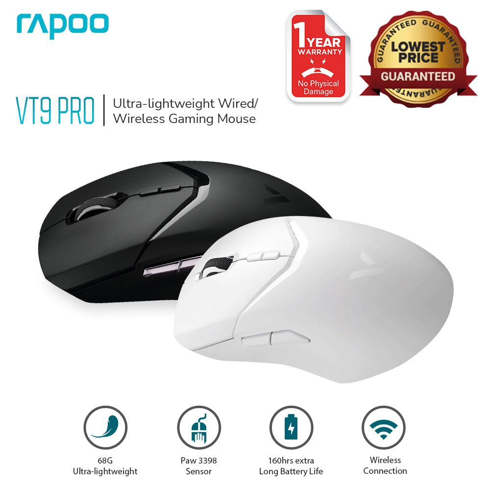 Rapoo VT9Pro 68g PAW3395 Gaming Wireless Mouse Wired 26000DPI 10 Keys | Shopee Philippines