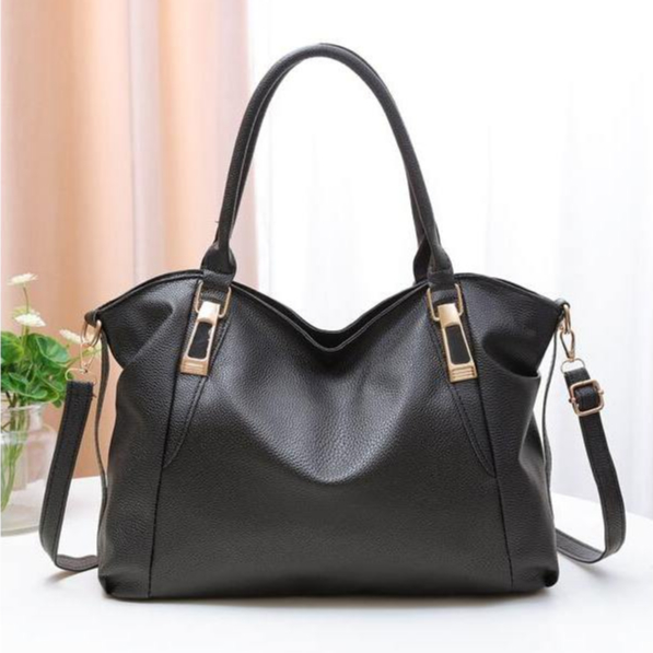 Casual Solid Color Handbag Large-capacity Soft Faux Leather Shoulder ...