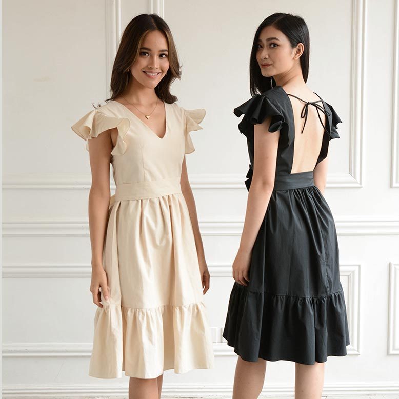 Hey Riley Chynna Stylish Chic Ruffled Sleeved Dress for Women (Black ...