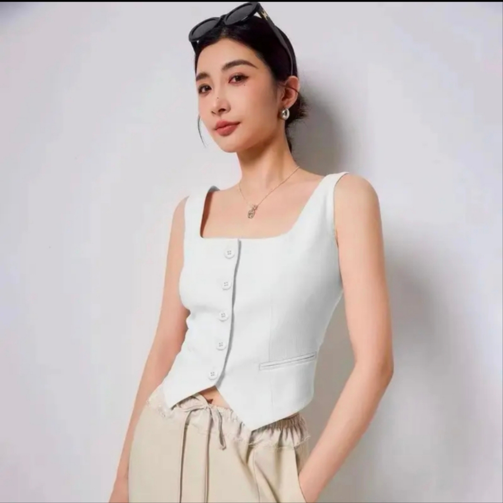 Kinwoo U-Neck Cropped Vest Waistcoat low-cut | Shopee Philippines