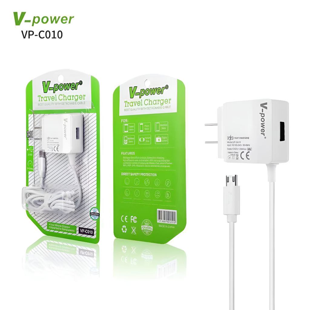 V-power C010 1.5A Travel Charger 1USB Port Built-in cable for Android ...