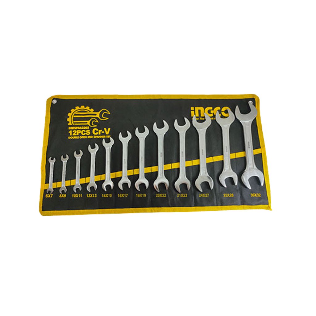INGCO 12 PCS 6-32mm Double Open End Spanner Wrench Set Cr-V Wrenches ...
