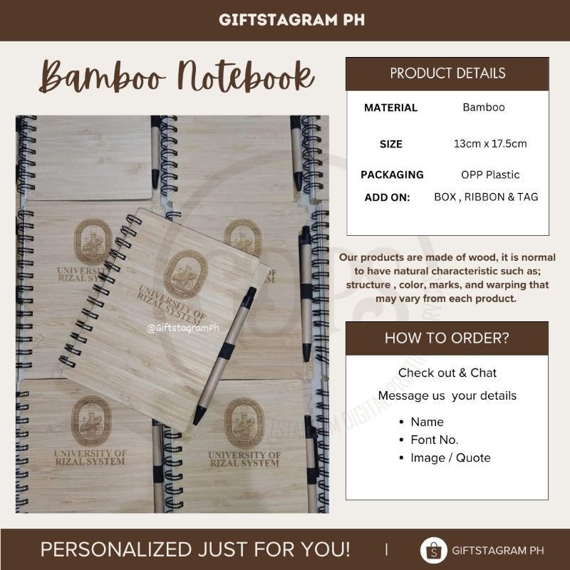 Personalized Bamboo Notebook with Engrave | Shopee Philippines
