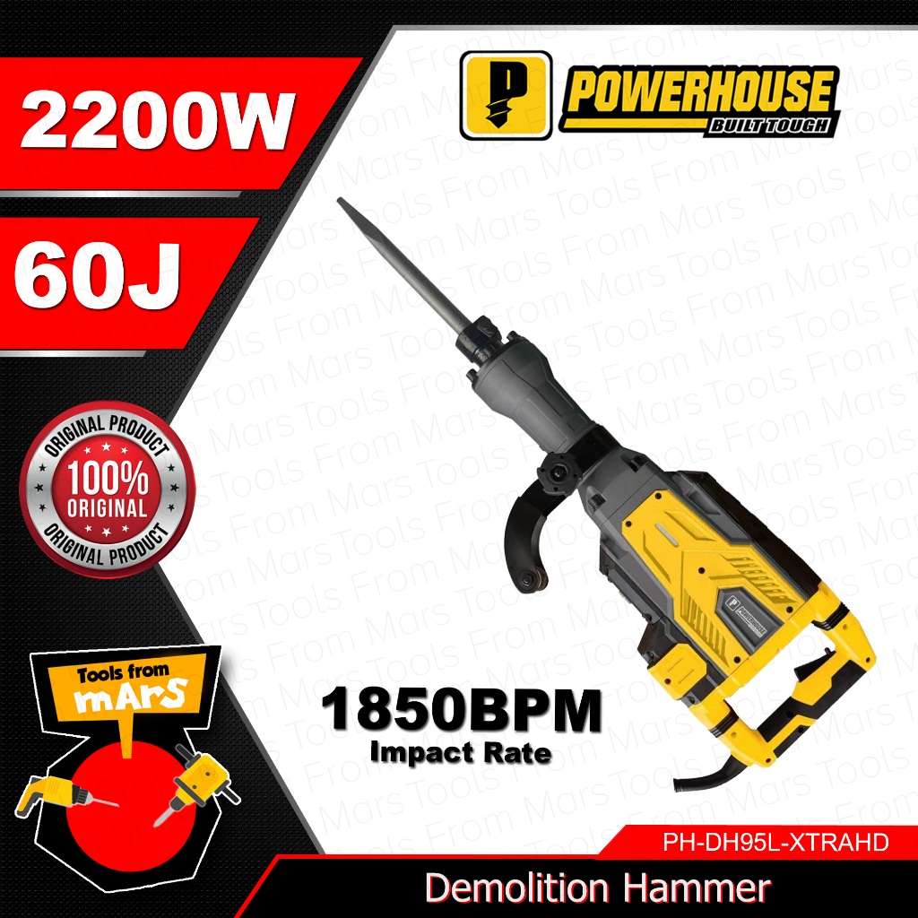 Powerhouse 2200W 60J Demolition Hammer Concrete Breaker Chipping Gun PH ...