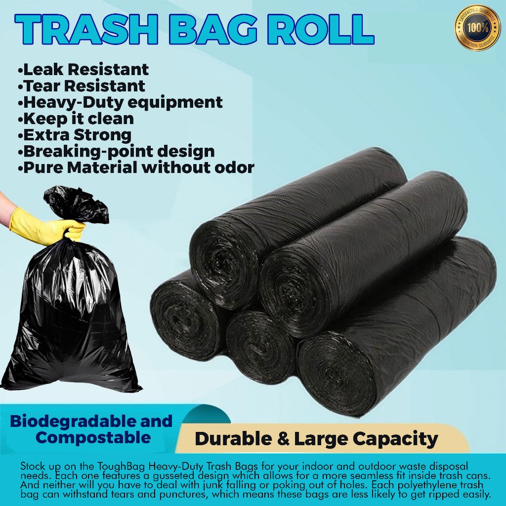 Thickened Portable Household Disposable Black Garbage Bag Bin Plastic ...