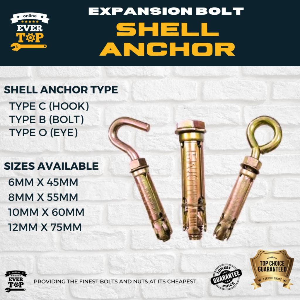 (1pc) Shell Anchor BOLT, HOOK, EYE Type B, Type C, Type O Expansion Bolt Fix Anchor, SOLD PER PC ...