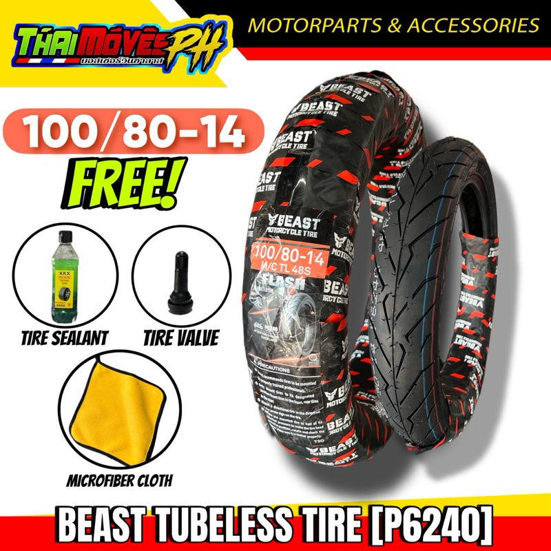 BEAST TIRE [ 100/80-14 ] BEAST FLASH TUBELESS TIRE WITH FREE TIRE ...