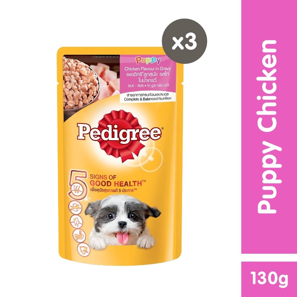 Pedigree Puppy Chicken in Gravy Flavor 130g Pouch (Pack of 3) | Shopee ...