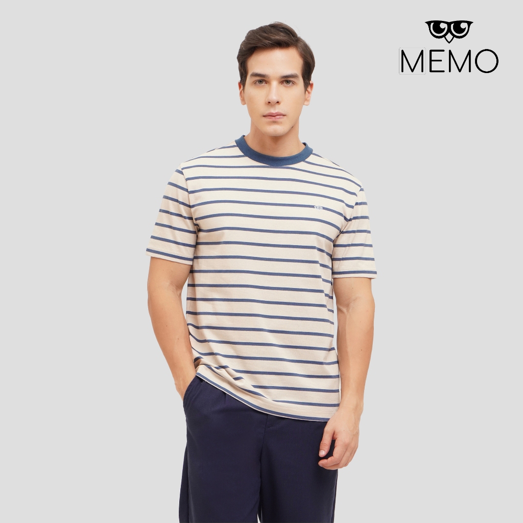 Memo Striped Ringer Short Sleeve T-Shirt For Men (Natural Cream ...