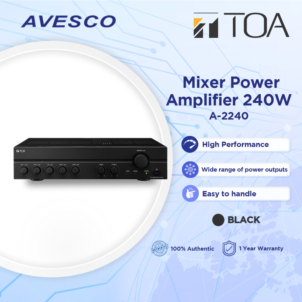 TOA | Mixer and Amplifier 240W | A-2240 | 220 - 240 V AC | MIC 1-3 ...