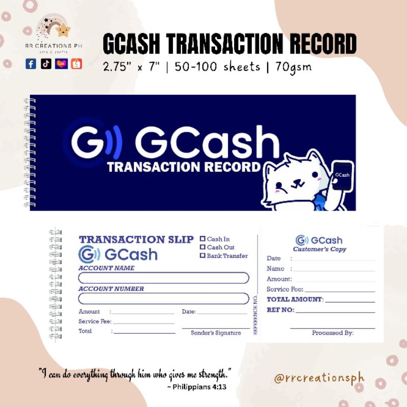 Gcash Transaction Record Booklet | 50-100 sheets | RR Creations Ph ...