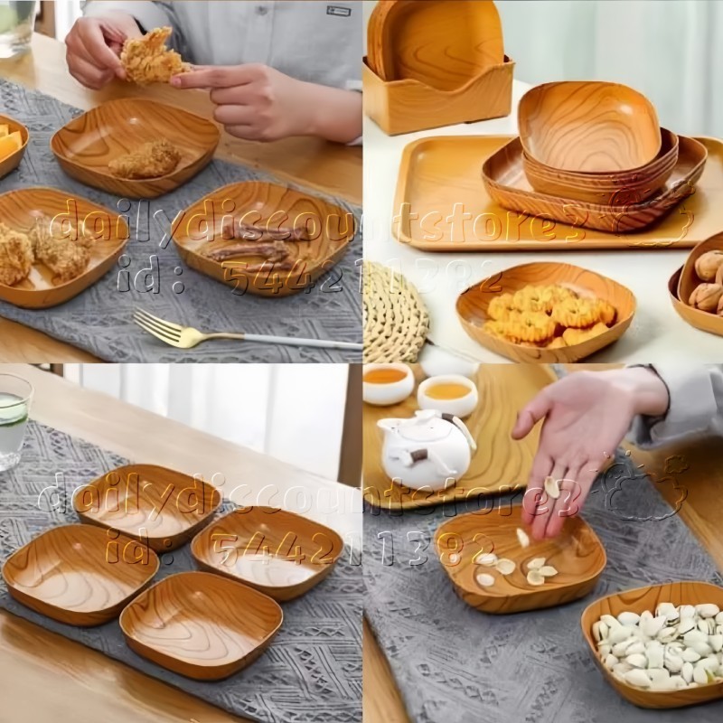 Kitchenware Plastic wooden design Square Plate Dessert Snack Tableware ...