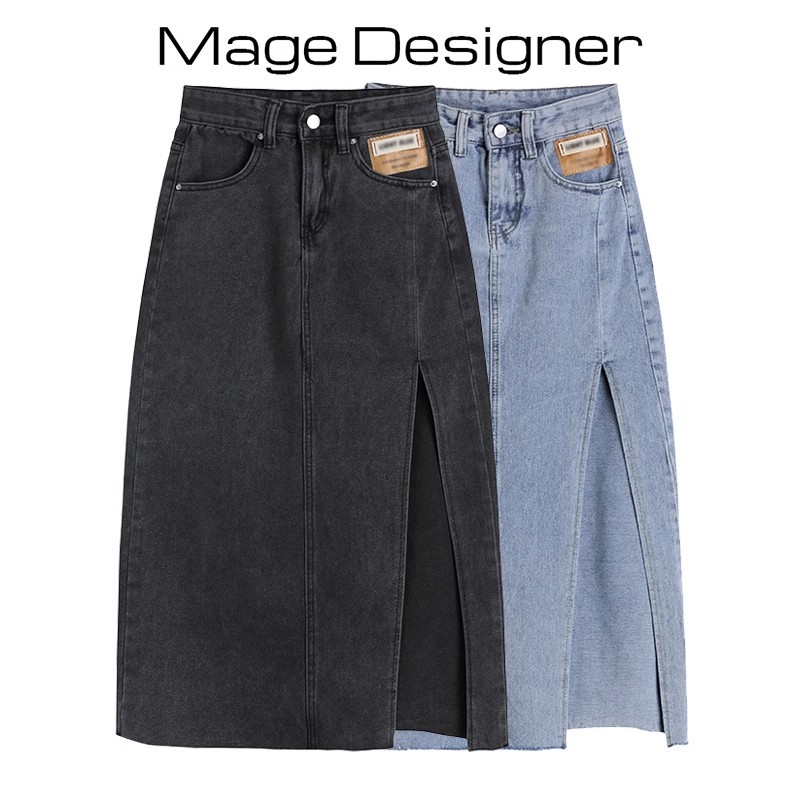 Plus size High slit long denim Skirt sexy black jeans skirt Wash Maong ...