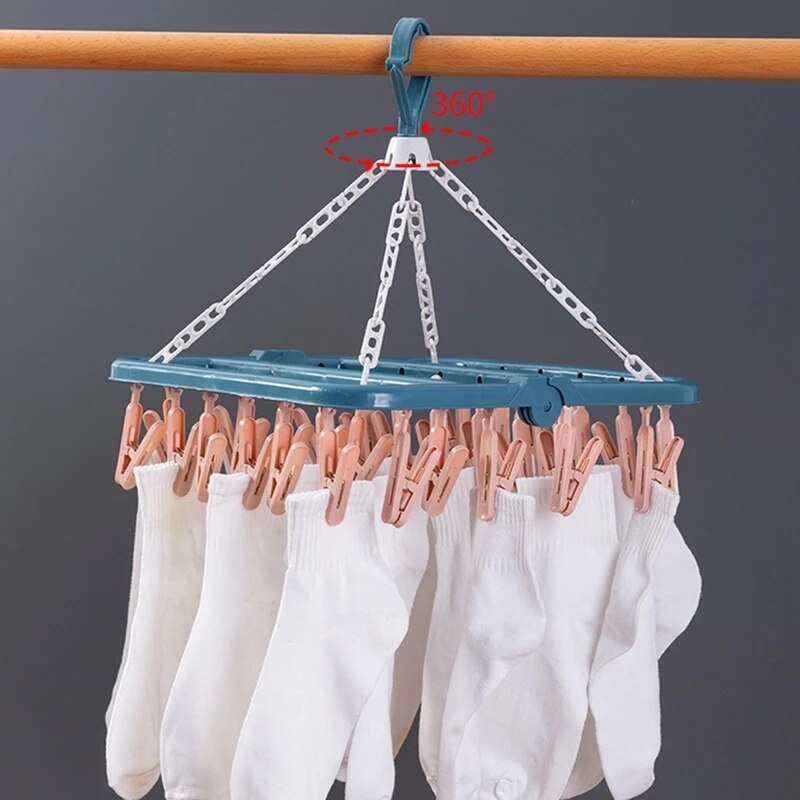 Foldable Clip Hangers with 32 Drying Clips, Underwear Hanger with Clips ...