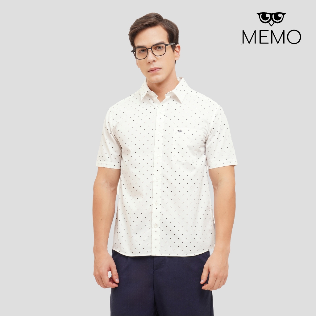 Memo All Over Print Button Up Short Sleeve Shirt For Men (Off White ...
