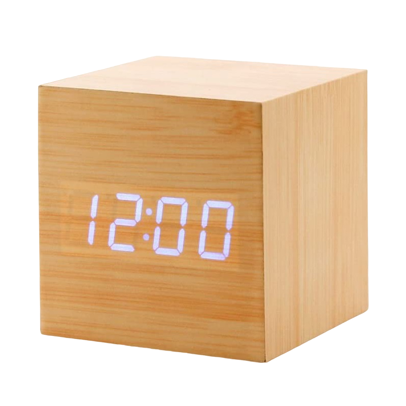 EMB Mini Digital LED Wooden Cube Alarm Clock With Temperature Display ...