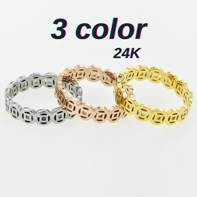 Lucky Charm Money Catcher 24K gold Coin ring couple Jewelry Titanium ...