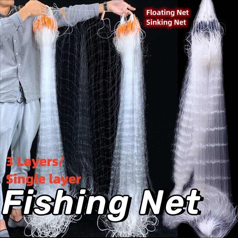 Fishing Net Single/Three-Layer Nylon Floating Net Durable Sink Net Fish ...