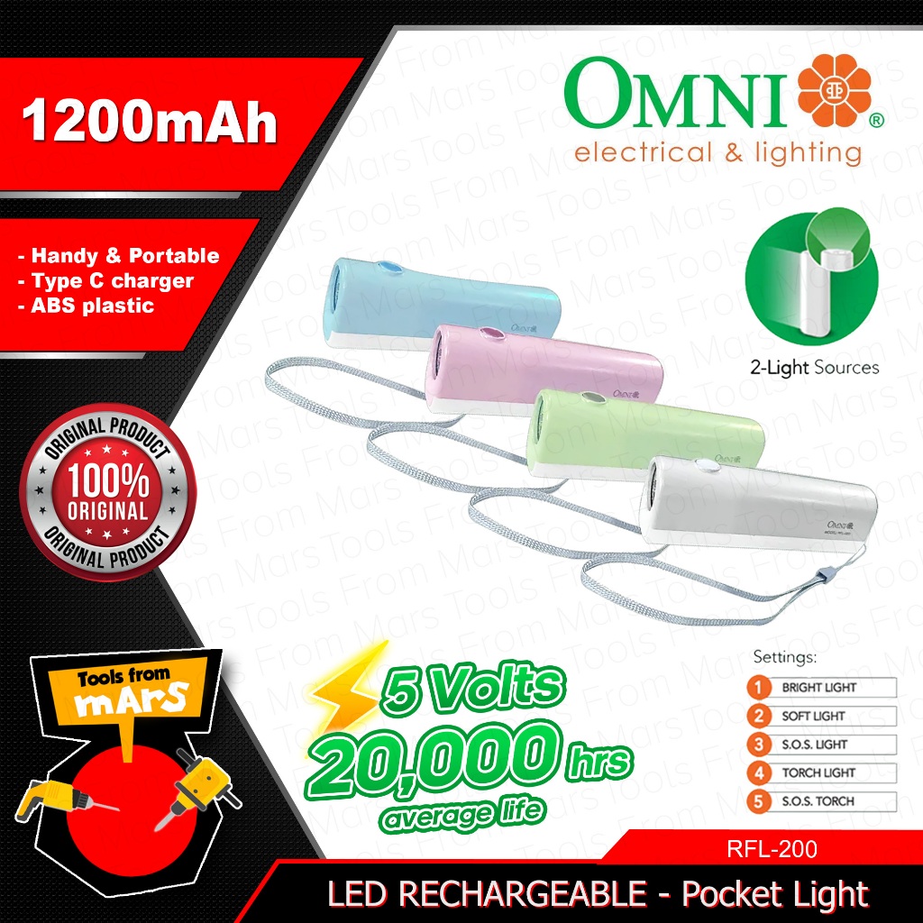 Omni LED Rechargeable Pocket Light 1200mAh with TYPE-C Charger Cord 2 ...