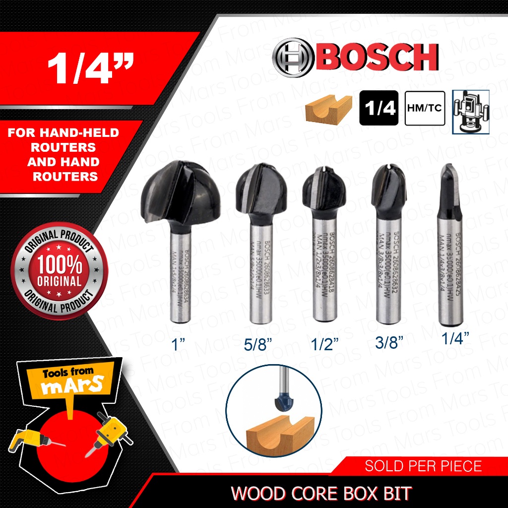 Bosch 1/4" Inch Core Box Bit Router Bits Cutter 1/8" - 1/2" Inch ...
