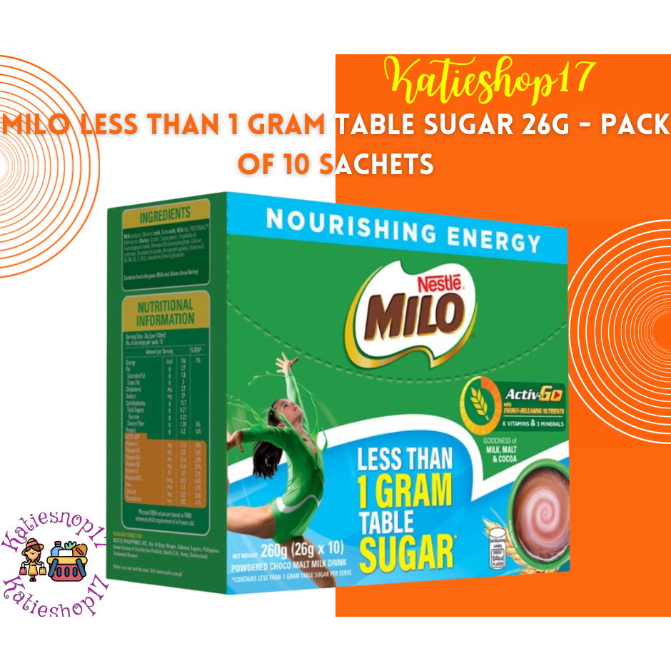Milo Less Than 1 Gram Table Sugar 26g - Pack of 10 Sachets | Shopee ...
