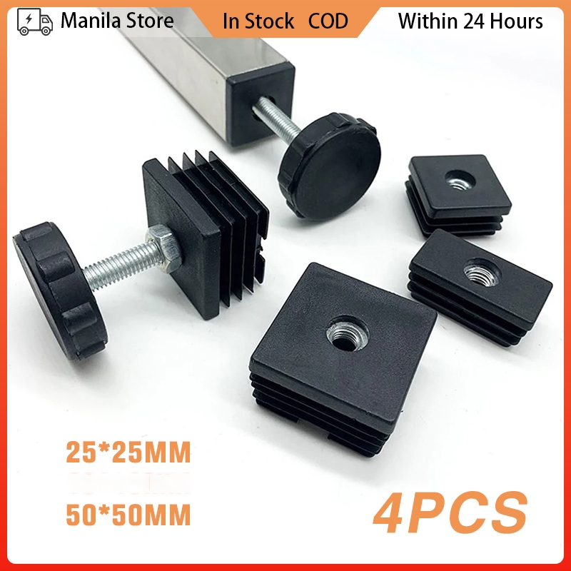 4pcs Adjustable Foot Mats With Nut M8 Square Furniture Pipe Plug Black ...