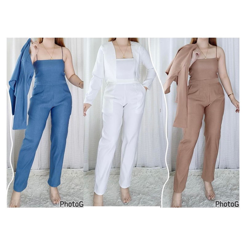OLIVIA TERNO (3in1)| Coords|Set|Terno |Blazer|Trouser|Crop top | Shopee ...