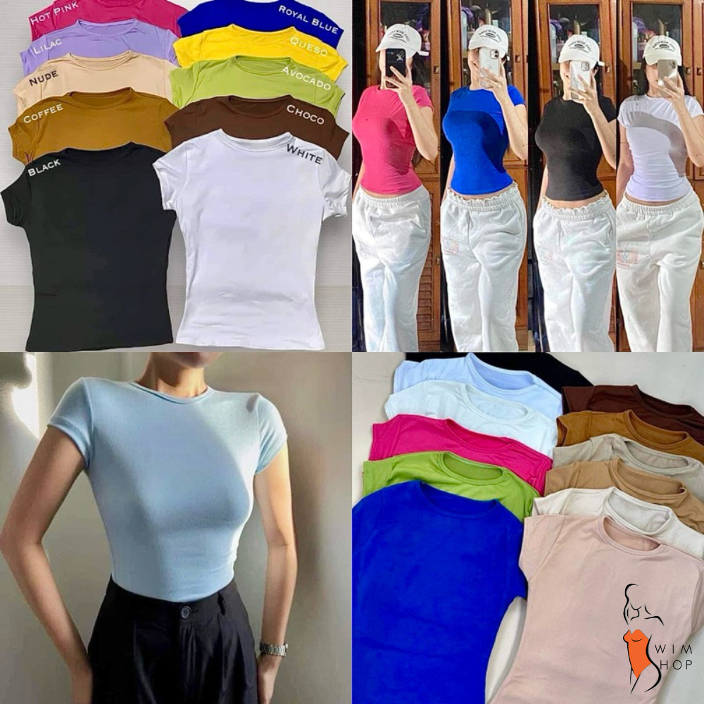 SS Double Lining Tops Boatneck Basic Length Plain T-Shirt Top For Women ...
