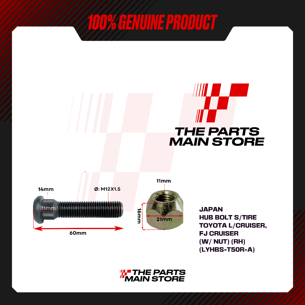 JAPAN HUB BOLT SINGLE TIRE TOY. LANDCRUISER,FJ CRUISER (RH) (60MM) (W ...