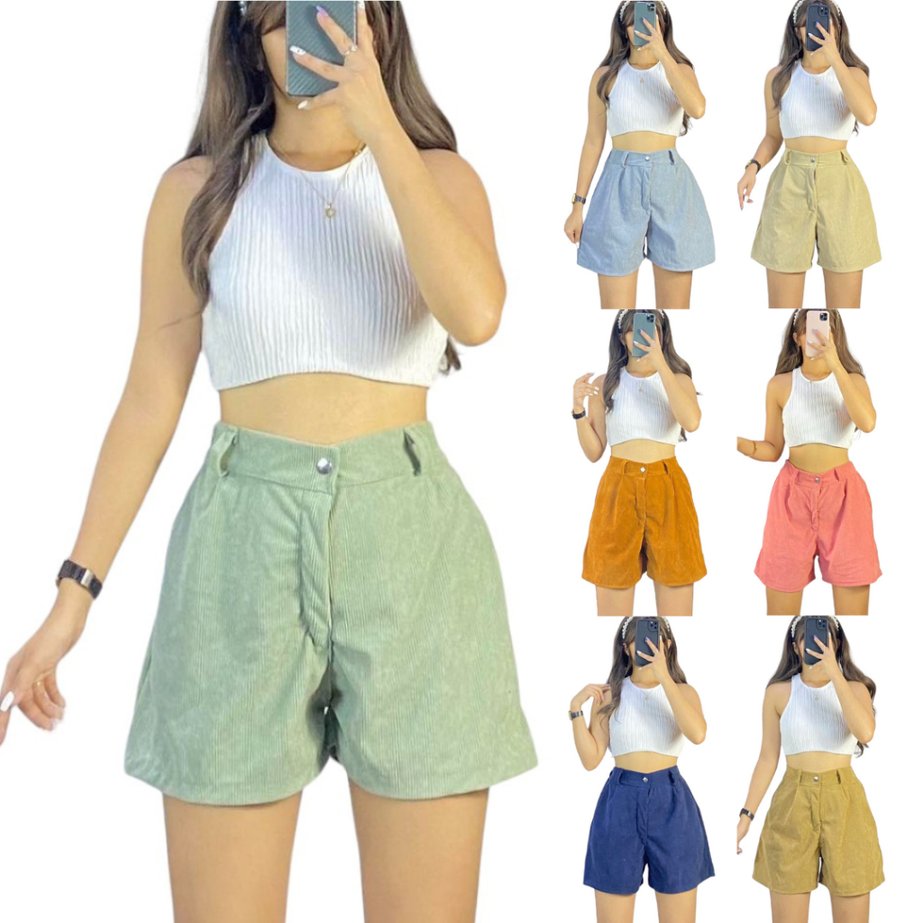 GC Corduroy High Waist Zipper Shorts w/ Pockets for Women | Korean ...