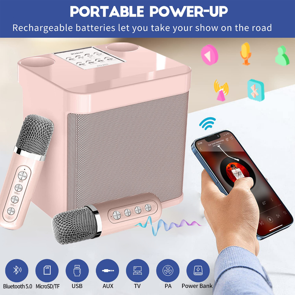 Karaoke bluetooth speaker with microphone wireless microphone speaker portable mini speaker dual ...