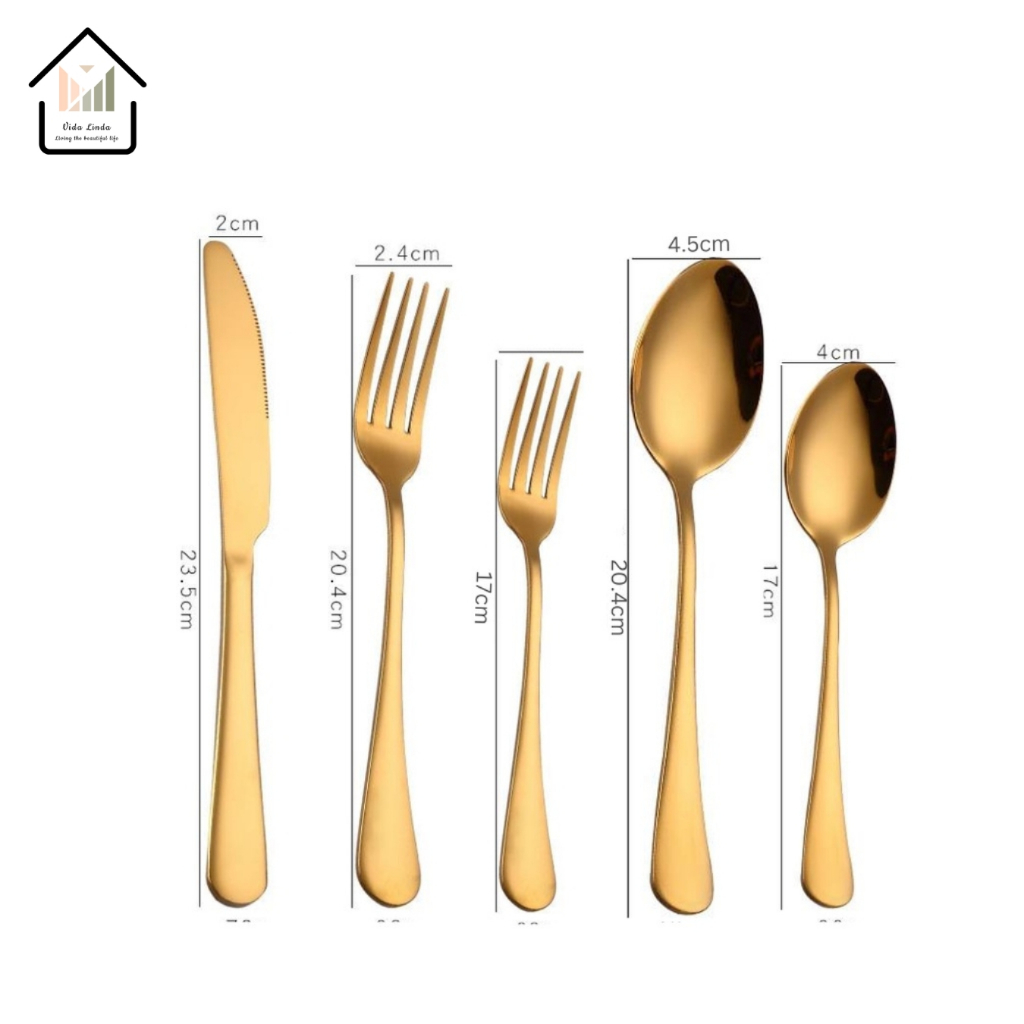 Gold Stainless Plating Steel Spoon Steak Knife Fork Tong Flatware ...