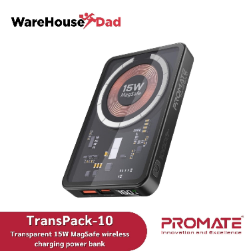 Promate TransPack-10 Transparent 15W Magnetic wireless charging power ...
