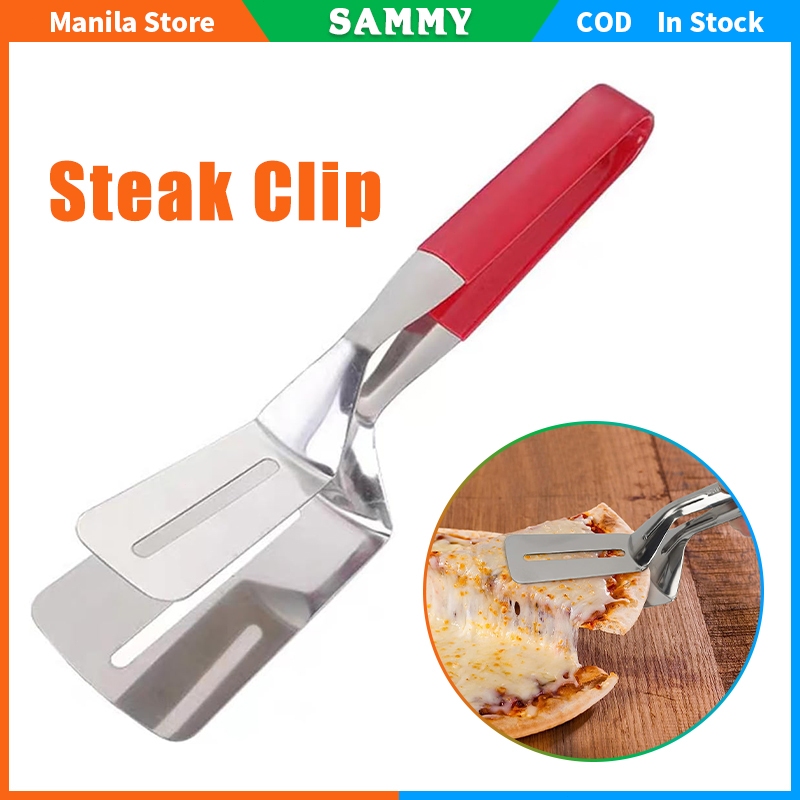 Stainless Steel Food Turnover Spatula Clamp with Rubber Grips Multi ...