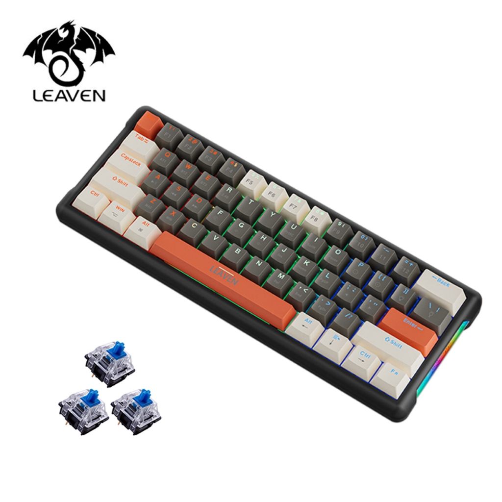 LEAVEN K610 61Keys Tri-Mode Wired Hot-Swappable RGB Backlight ...