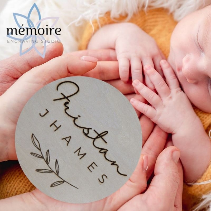 Personalized Baby Birth Name Announcement Disc /Wooden Milestone and ...