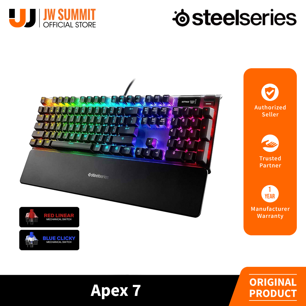 SteelSeries Apex 7 Red Linear/Blue Clicky Switch Wired Mechanical ...