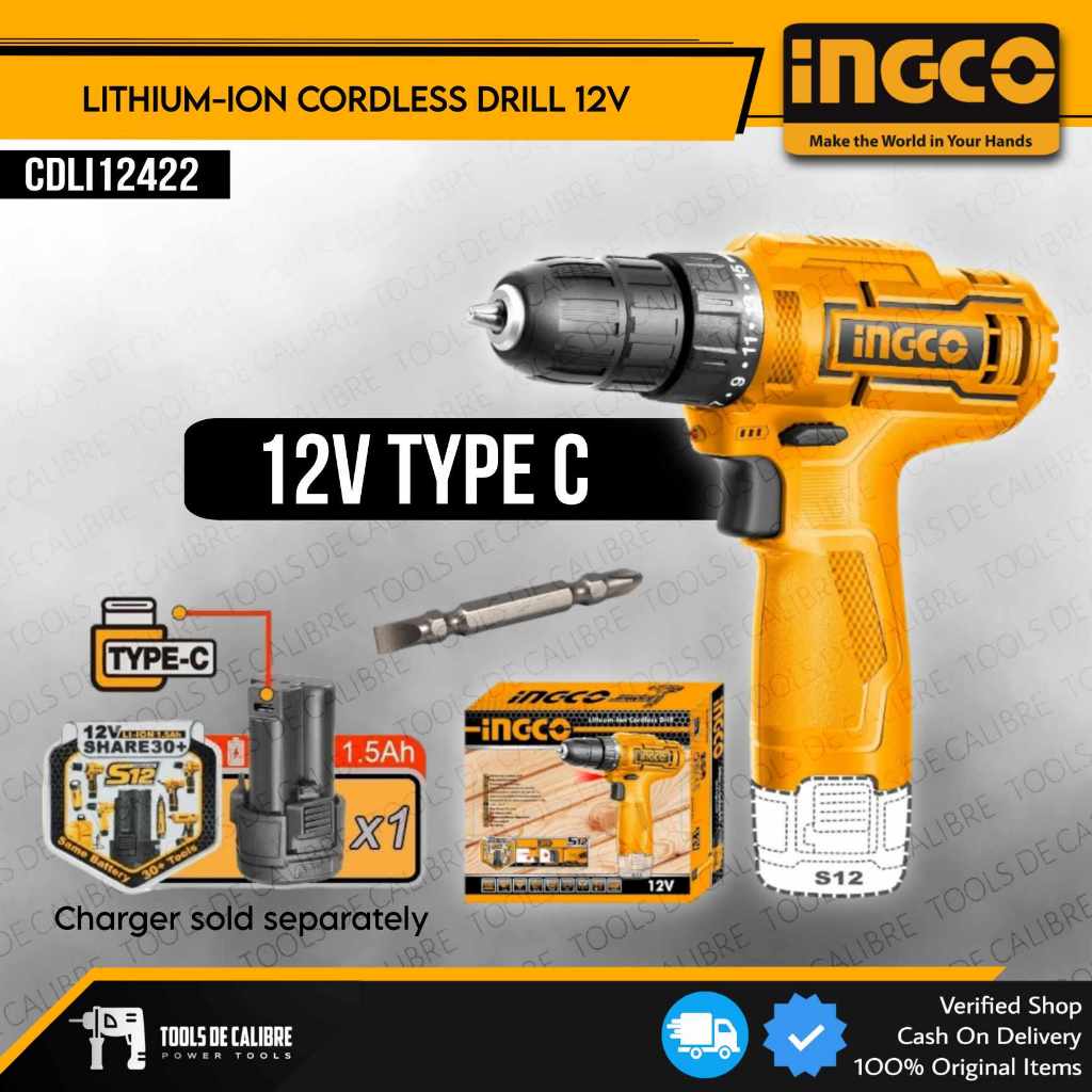 INGCO Lithium-Ion Cordless Drill 12V CDLI12422 Type C Battery | Shopee ...