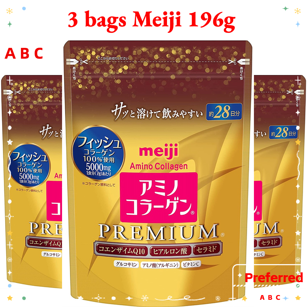 3 Bags Meiji Amino Collagen Powder Beauty Food 28 Days/196g With Free ...