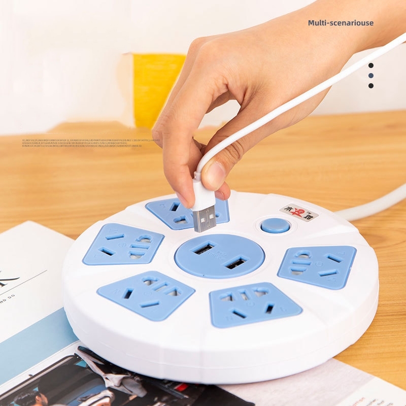 SYCAT M1001-MJ-860 Universal Multifunctional 2M Power Strip 5 Outlet 2 ...