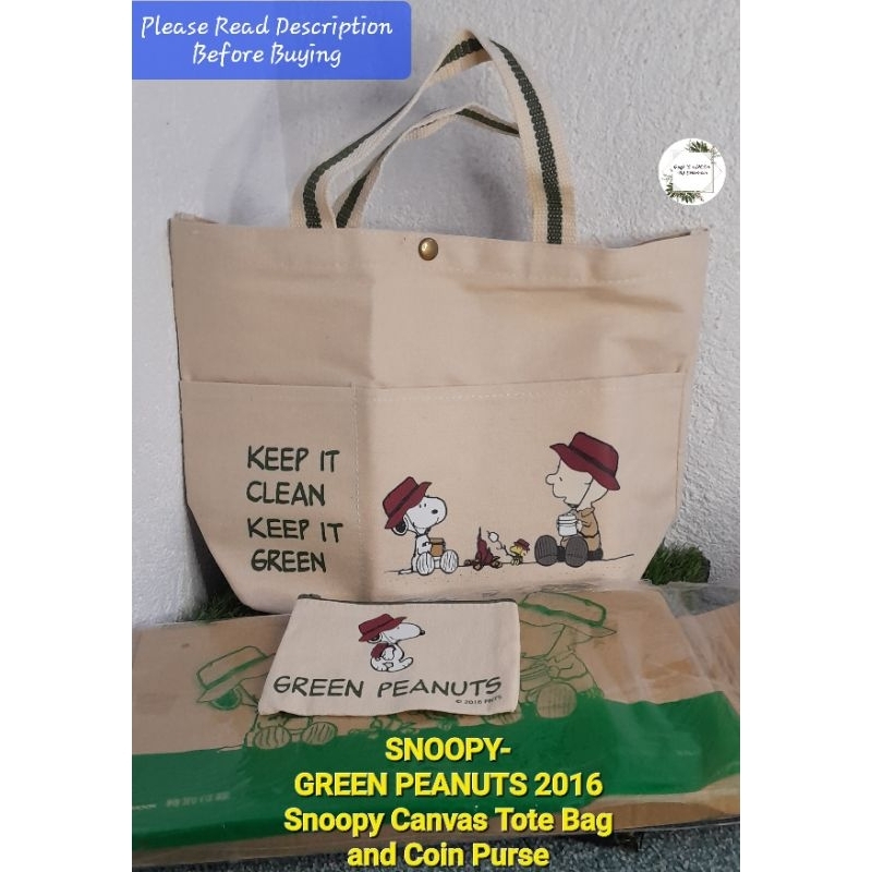 SNOOPY-GREEN PEANUTS 2016 Snoopy Canvas Tote Bag and Coin Purse-JP ...