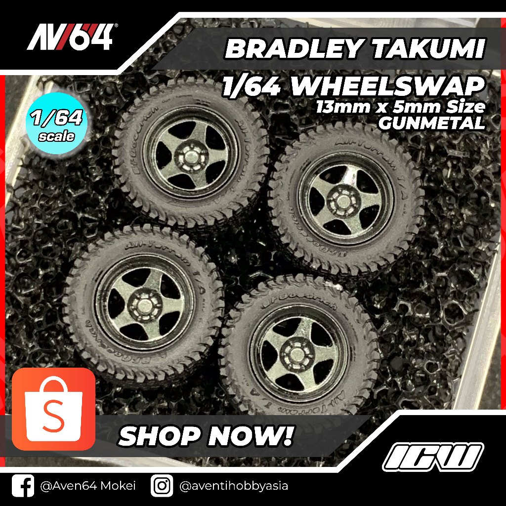 1/64 OFF-ROAD BRADLEY TAKUMI GUNMETAL Wheelswap ( 13mm x 5mm ) | Shopee ...