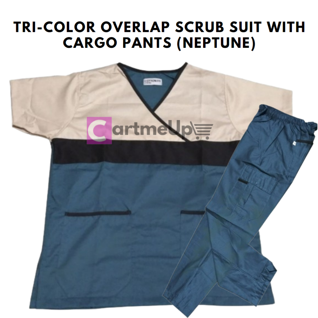 (CART-Z) Tri-Color Overlap Scrub Suit with Cargo Pants (Neptune) [LCC ...