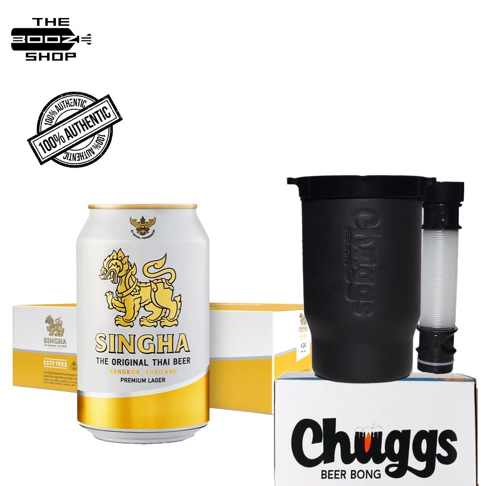 Singha Lager Beer 330ML Can X24 (1 CASE) + CHUGGS Beer Bong (BLACK ...